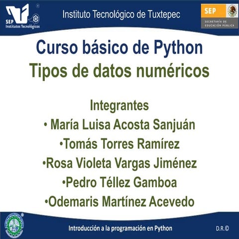 Tipos de datos numéricos en Python | PPTX | Programming Languages | Computing