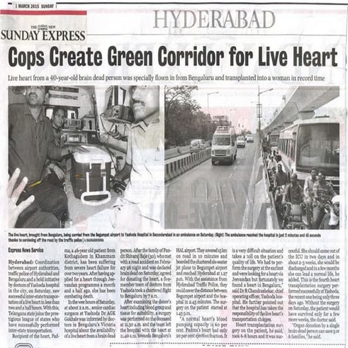 Express Newspaper Updates - Cops Create Green Corridor for Live Heart | PDF