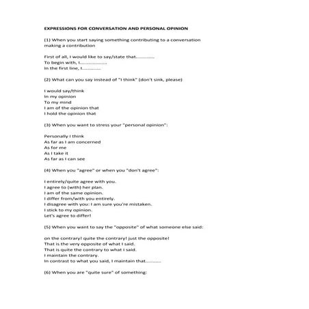 Expressions for conversation and personal opinion | DOC