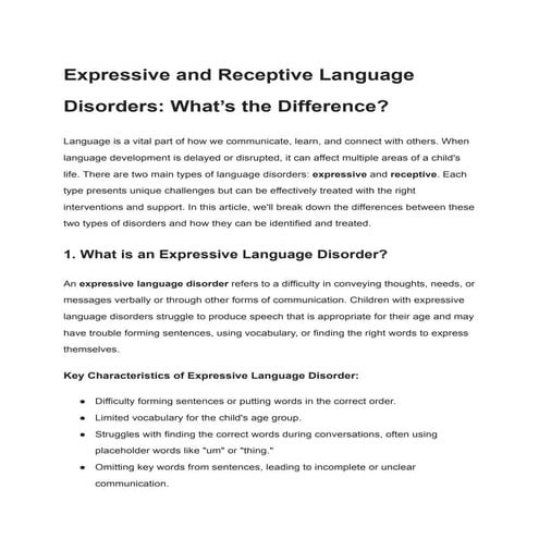 Expressive and Receptive Language Disorders | PDF