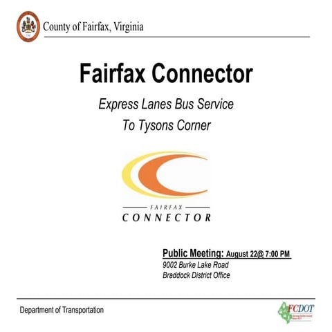 Fairfax Connector: Express Lanes Bus Service To Tysons Corner | PPT