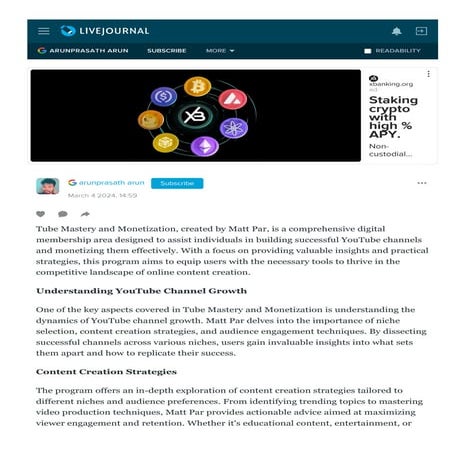 Tube Mastery and Monetization by Matt Par Digital - membership area | PDF