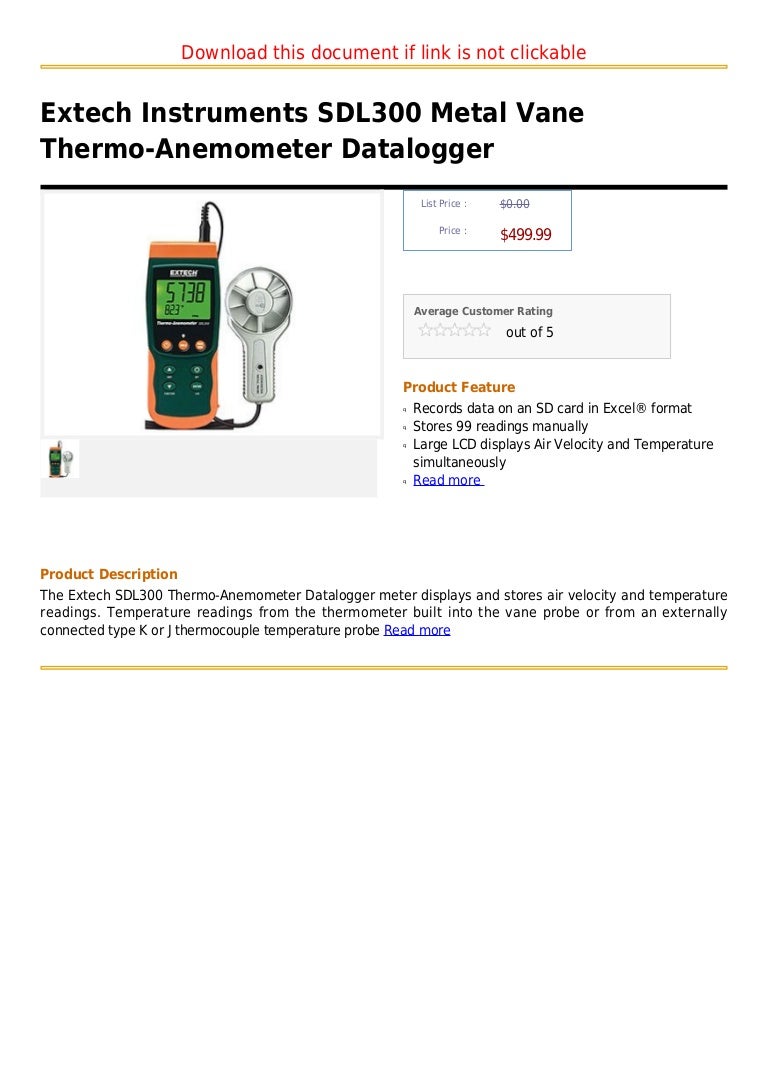 Extech SDL300 Metal Vane Thermo-Anemometer and Datalogger tillescenter ...