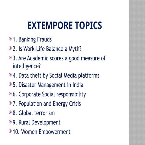 Important Extempore GD Topics which is most common topic. | PPT