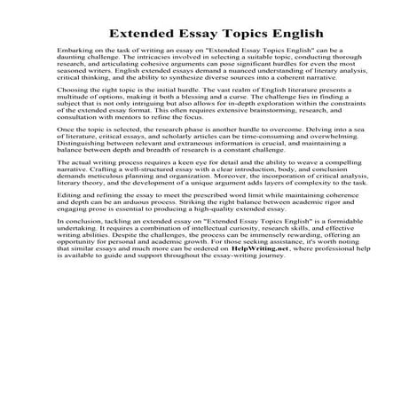 Extended Essay Topics English | PDF
