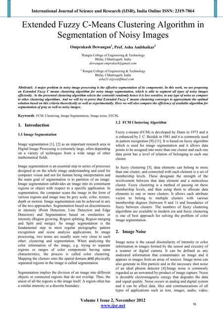 Extended Fuzzy C Means Clustering Algorithm In Segmentation Of Noisy Images Pdf