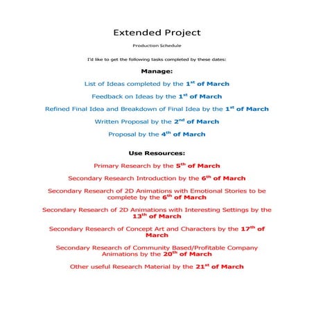 Extended project production schedule | DOCX
