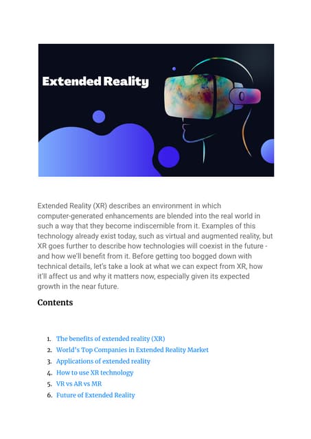 ABOUT EXTENDED REALITY (XR).pptx | Augmented Reality | Technology ...