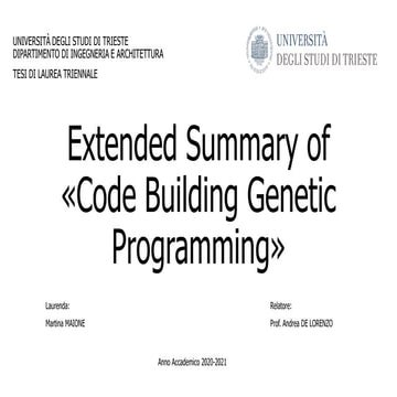 Extended summary of code building genetic programming | PPT