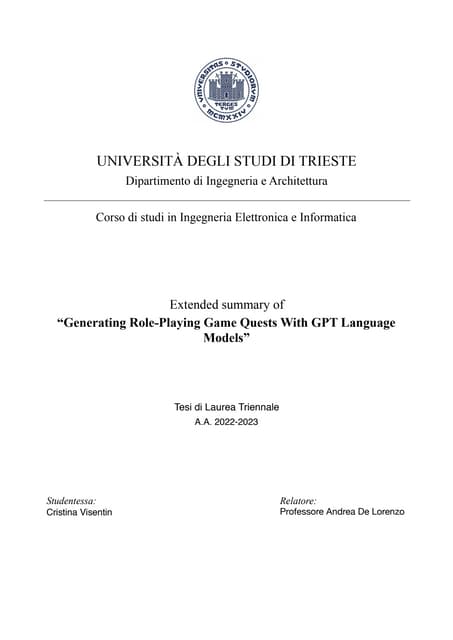 Extended Summary Of “generating Role Playing Game Quests With Gpt Language Models” Pdf