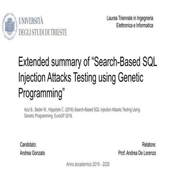 Extended Summary Of Search Based Sql Injection Attacks Testing Using