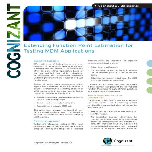 Extending Function Point Estimation for Testing MDM Applications | PDF