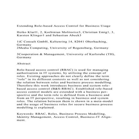 Extending Role Based Access Control For Business Usageheik Docx