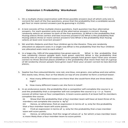 Extension 1 probability worksheet | PDF | Science