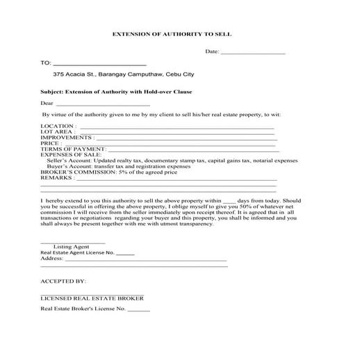 Extension of authority to sell | DOCX