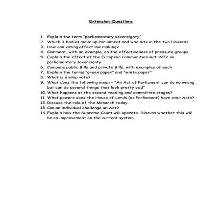 Extension questions | DOCX | Politics