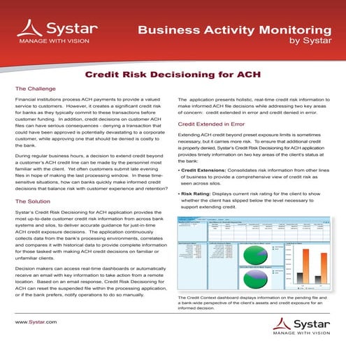 Systar - US ACH Credit Risk Decisioning | PDF