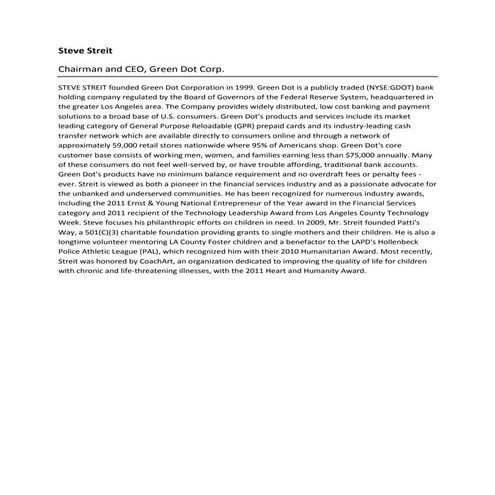 Steve Streit - Biography | PDF