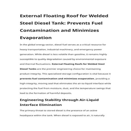 External Floating Roof for Welded Steel Diesel Tank Prevents Fuel ...