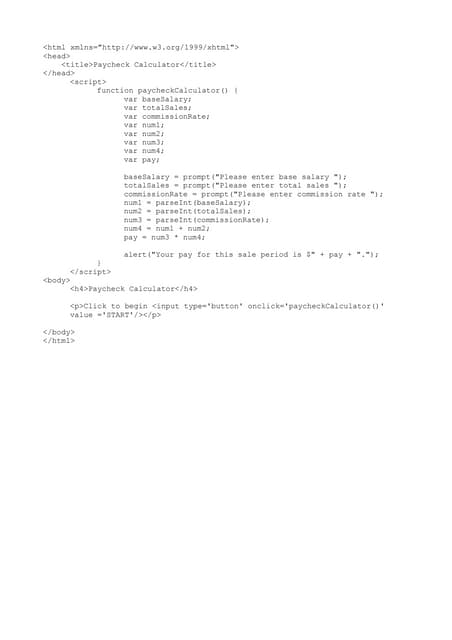 Paycheck Calculator Code - Intro to Programming Logic | PDF Paycheck Calculator Code - Intro to Programming Logic | PDF