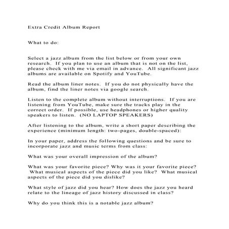 Extra Credit Album ReportWhat to doSelect a jazz album .docx