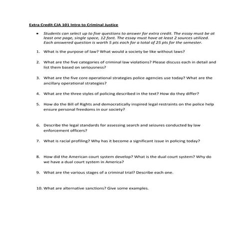 Extra credit cja 101 intro to criminal justice | DOCX