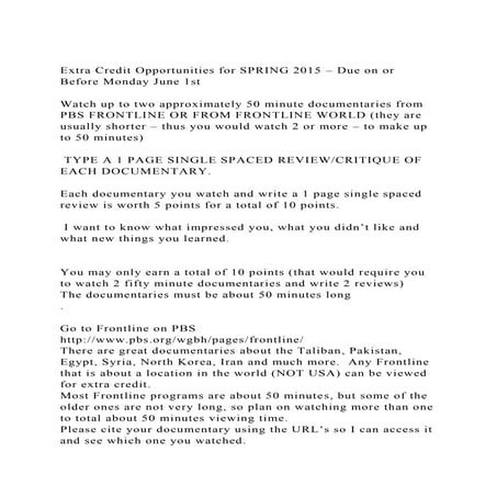 Extra Credit Opportunities for SPRING 2015 – Due on or Before Mond.docx ...