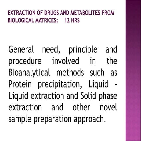 Extraction of bioanalytical sample | PPTX