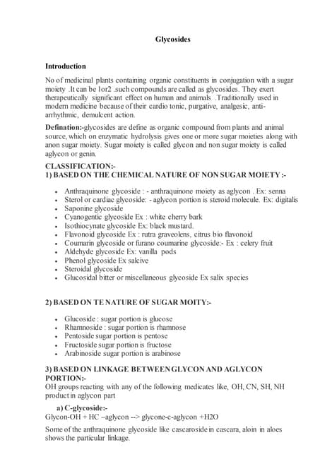 Glycosides | PPTX | Chemistry | Science