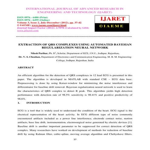 Extraction Of Qrs Complexes Using Automated Bayesian Regularization Neural Network Pdf 