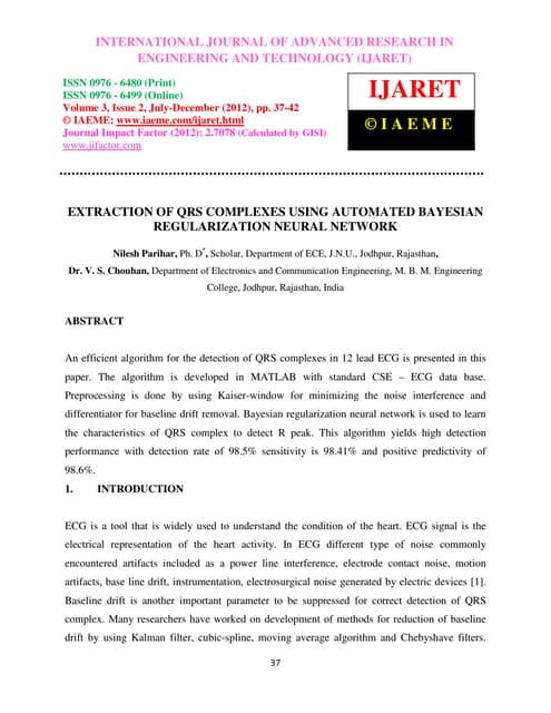 Extraction Of Qrs Complexes Using Automated Bayesian Regularization Neural Network Pdf