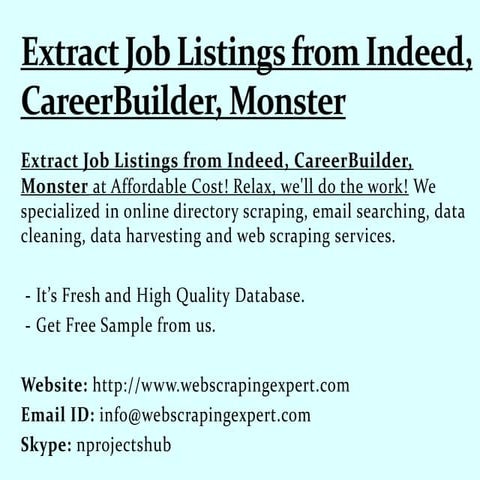Extract Job Listings from Indeed, CareerBuilder, Monster | PPT