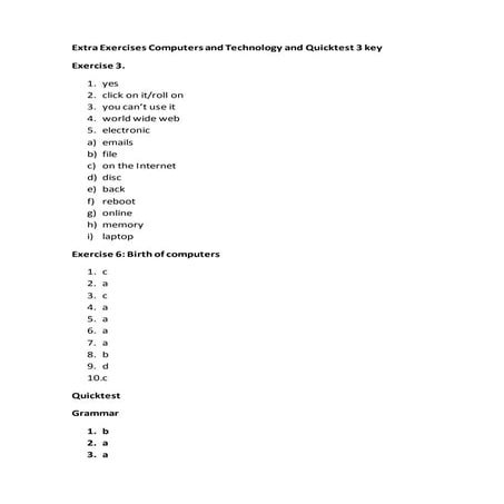 Extra exercises computers and technology | PDF