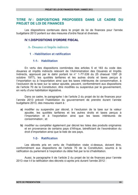 Extrait Note De Présentation Plf 2013 Dispositions Douanièresandfiscales