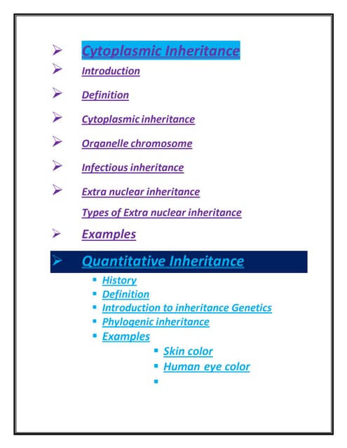 CYTOPLASMIC INHERITANCE | PPT | Infertility | Reproductive Health