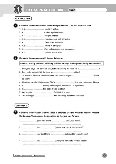 Project 4th Edition Workbook 4 Answer Key | PDF | Sports