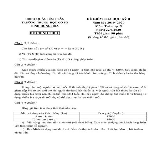 Đề Thi HK2 Toán 9 - THCS Bình Hưng Hoà | DOCX | Physics | Science