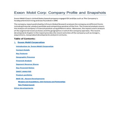 Exxon Mobil Corp: Company Profile and Snapshots | DOCX