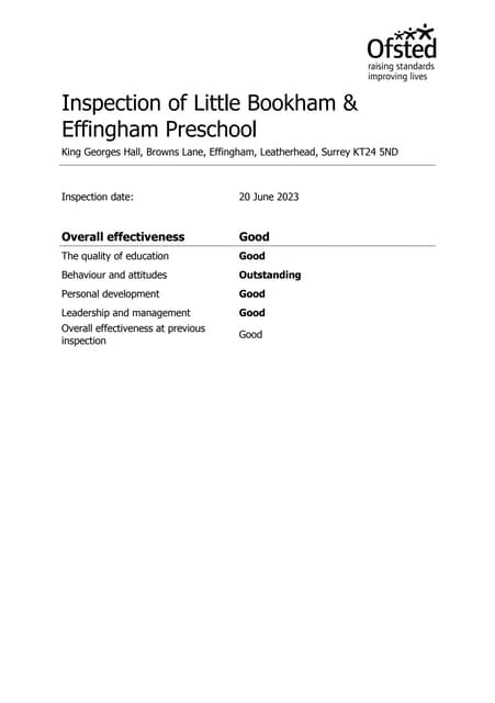 EY455027 Little Bookham & Effingham Preschool - Ofsted Inspection ... EY455027 Little Bookham & Effingham Preschool - Ofsted Inspection ...