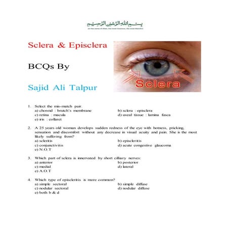 Ophthalamology BCQs (Sclera and Episclera) | DOCX