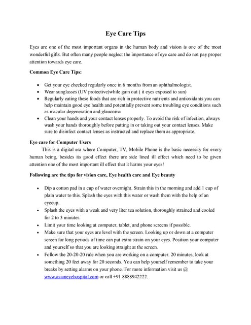 8 tips for healthy eyes | PDF