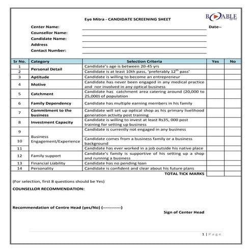 Eye mitra screening checklist updated (2) (1) | PDF