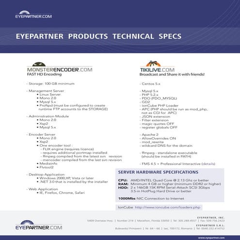 Eyepartner Products Technical Specifications | PDF | Computer Peripherals | Computing