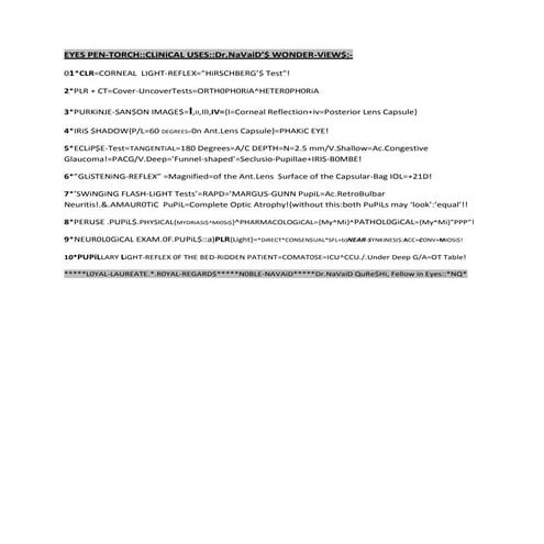 Eyes pen torch = clinical uses | DOCX