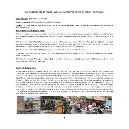 Eye witness report - Delhi Violence | PDF