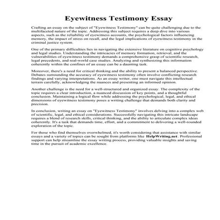 Eyewitness Testimony Essay | PDF