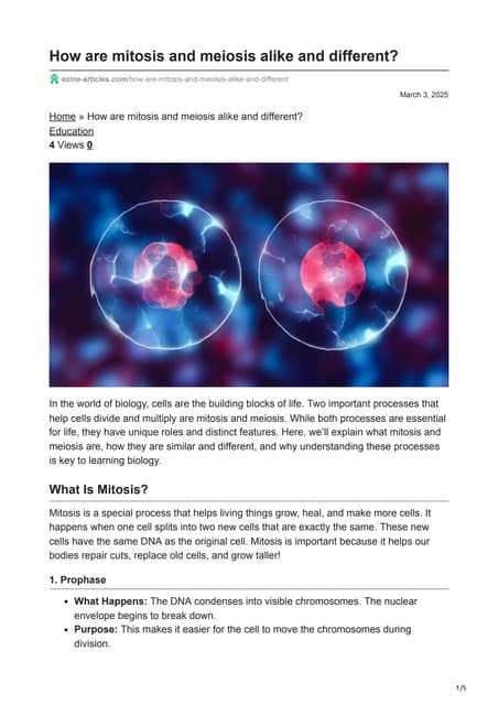 Difference between mitosis and meiosis | PPT | Biological Sciences ...