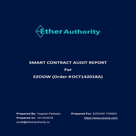Ezoow Token – Smart Contract Security Audit Report by EtherAuthority | PDF