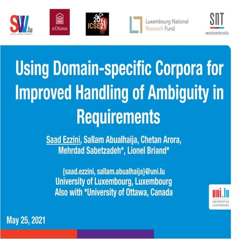 Using Domain-specific Corpora for Improved Handling of Ambiguity in Requirements | PPT