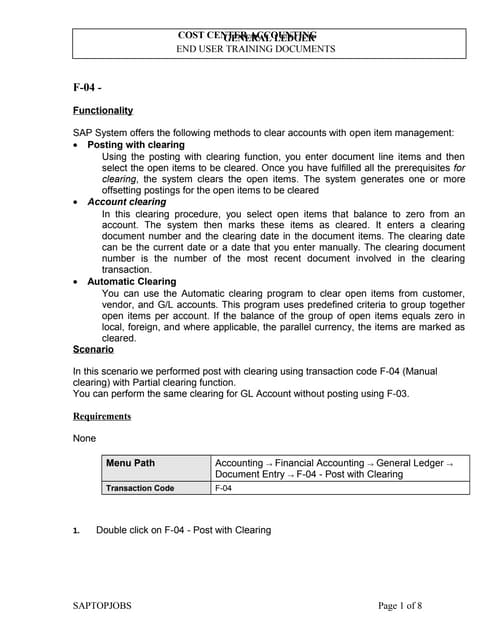 F 13 Gl Account Automatic Clearing Doc